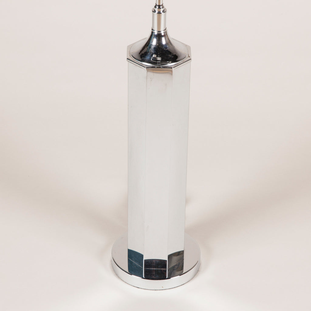 A straight-sided hexagonal chrome lamp on a round base. Modern, rewire ...